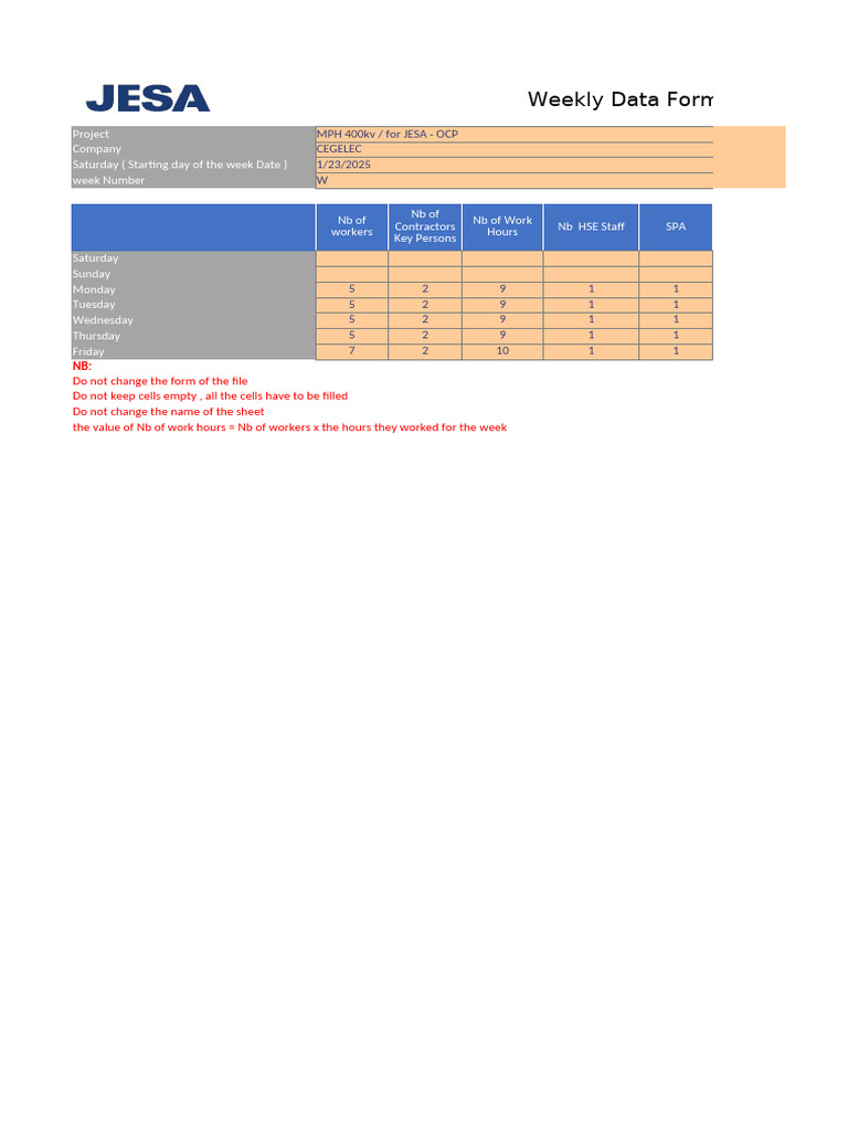 JESA Weekly Data For Contractors 23-01 25 | PDF