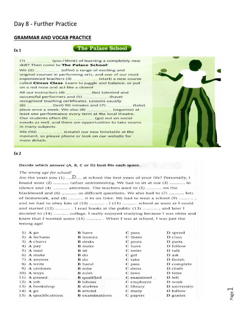 Grammar and Vocabulary Practice Day 8 | PDF