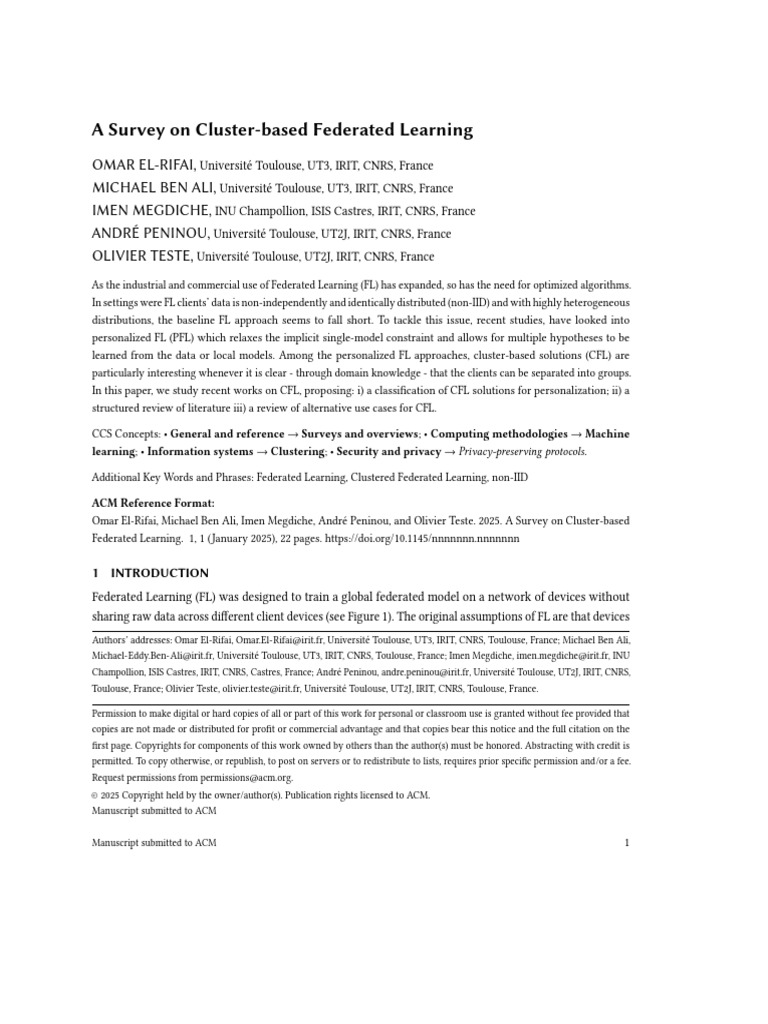 A Survey On Cluster-Based Federated Learning | PDF | Cluster Analysis | Client–Server Model