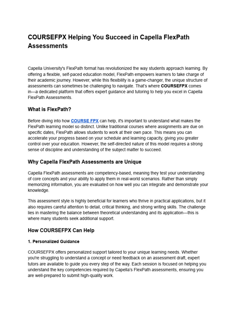 COURSEFPX Helping You Succeed in Capella FlexPath Assessments | PDF | Learning | Educational ...