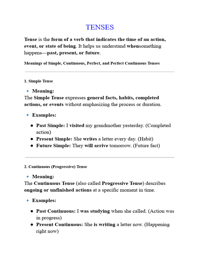Fully Explained Tenses (ALL FORMS) | PDF | Grammatical Tense | Perfect ...