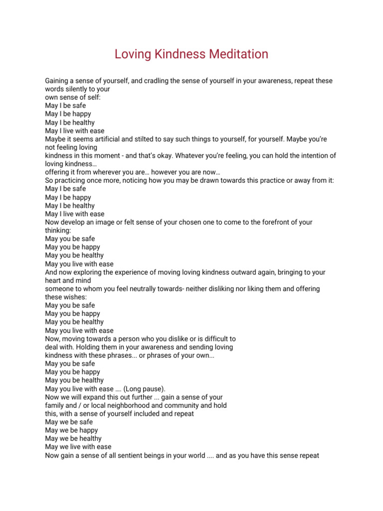 Loving Kindness Meditation Practice | PDF