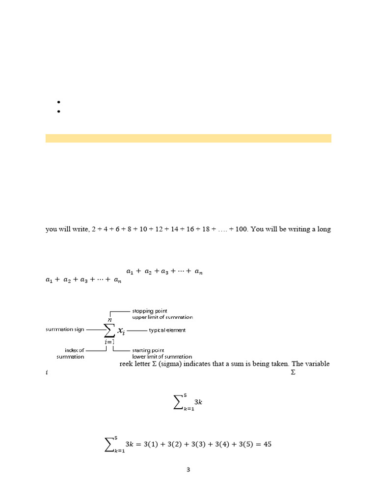 Pre Calculus Sigma Notation Pdf Summation Elementary Mathematics