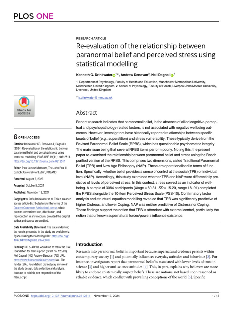 Re-Evaluation of The Relationship Between Paranorm | PDF | Psychology ...
