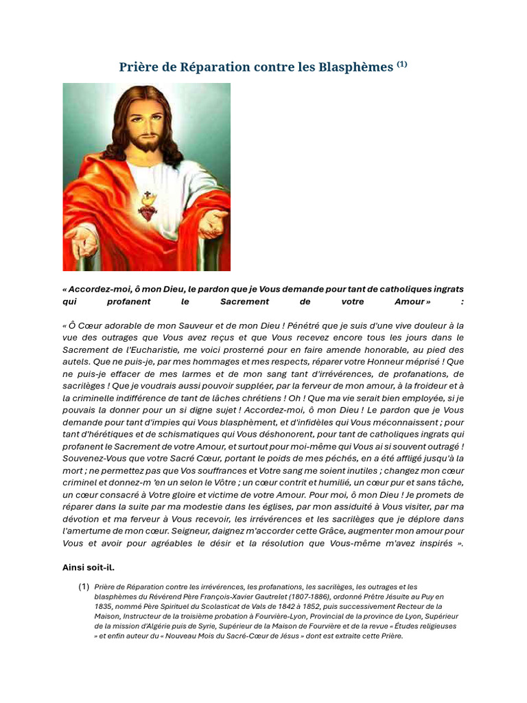 Prière de Réparation pour les Blasphèmes | PDF | Église catholique