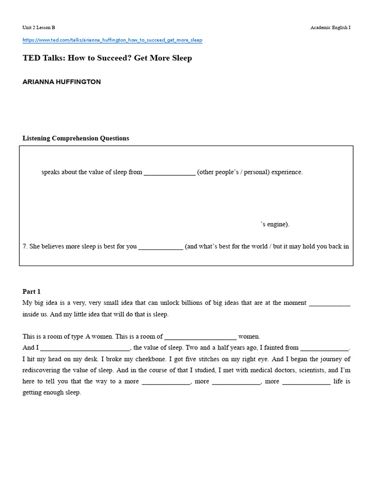 2B Get More Sleep - Transcript - Handout | PDF