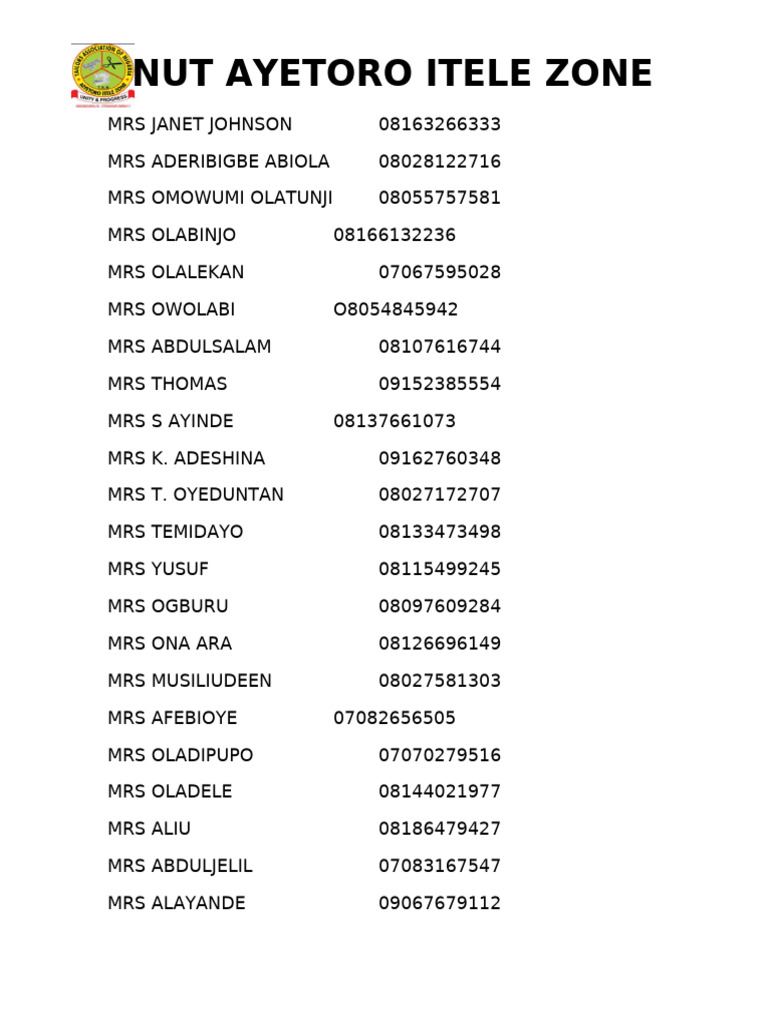Nut Ayetoro Itele Zone - 050618 | PDF