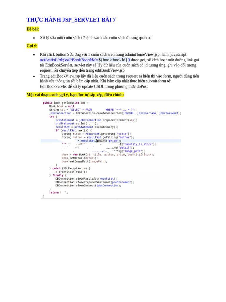 Thuc Hanh JSP - Servlet - Bai 7 - CN Sua | PDF
