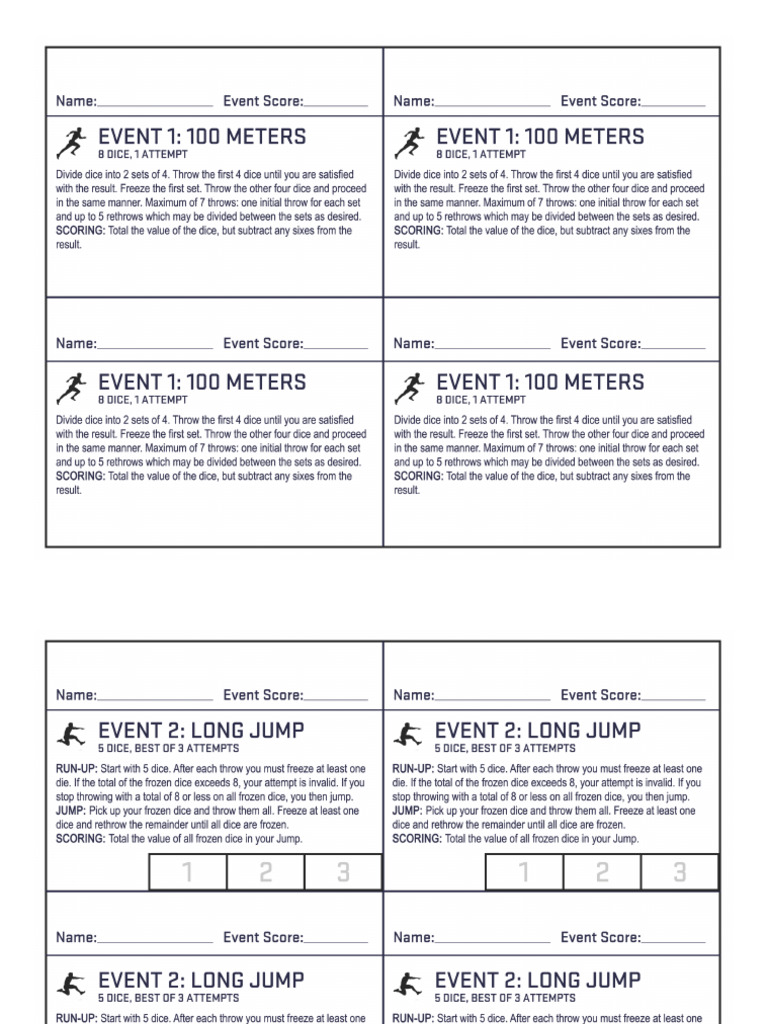 Decathlon Individual Score Sheets | PDF