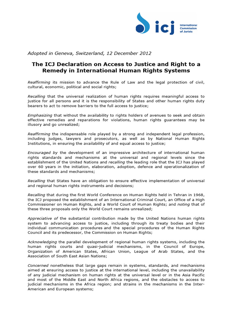 ICJ Declaration On Access To Justice | PDF | Human Rights | Public Law