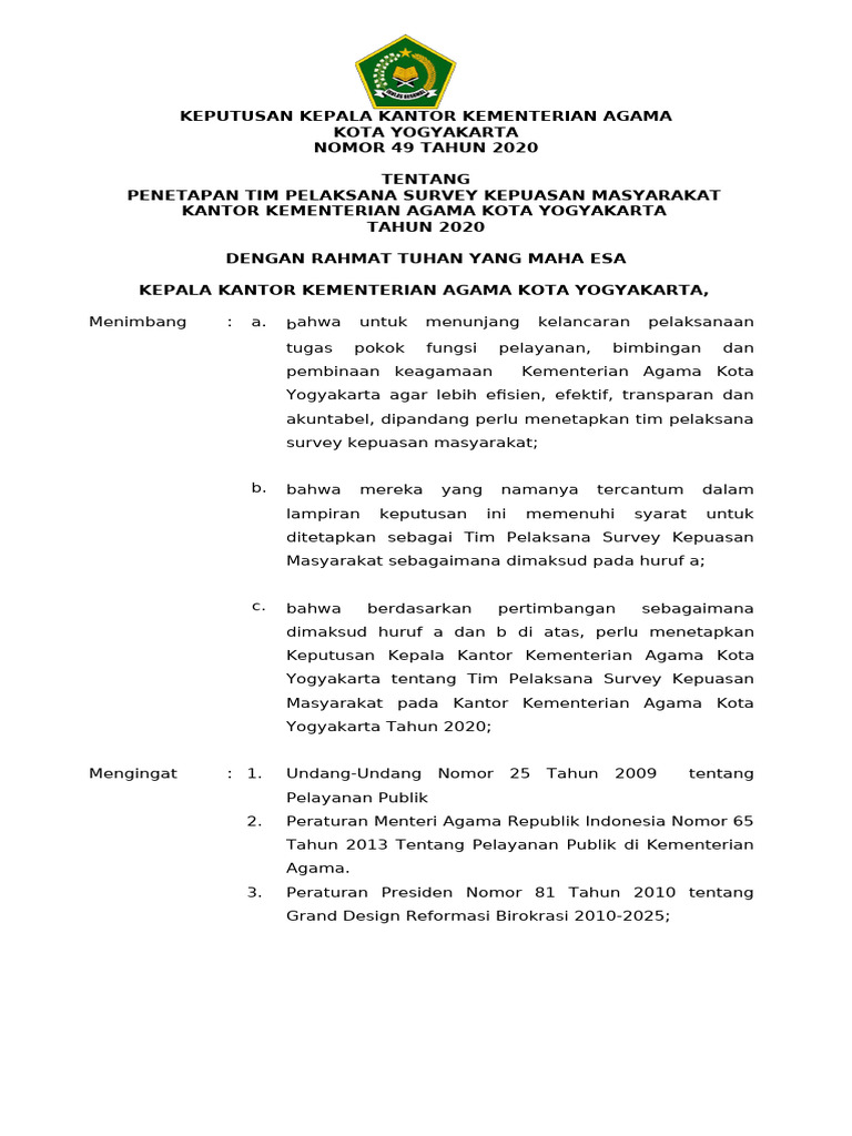 SK Tim Pelaksana SKM | PDF