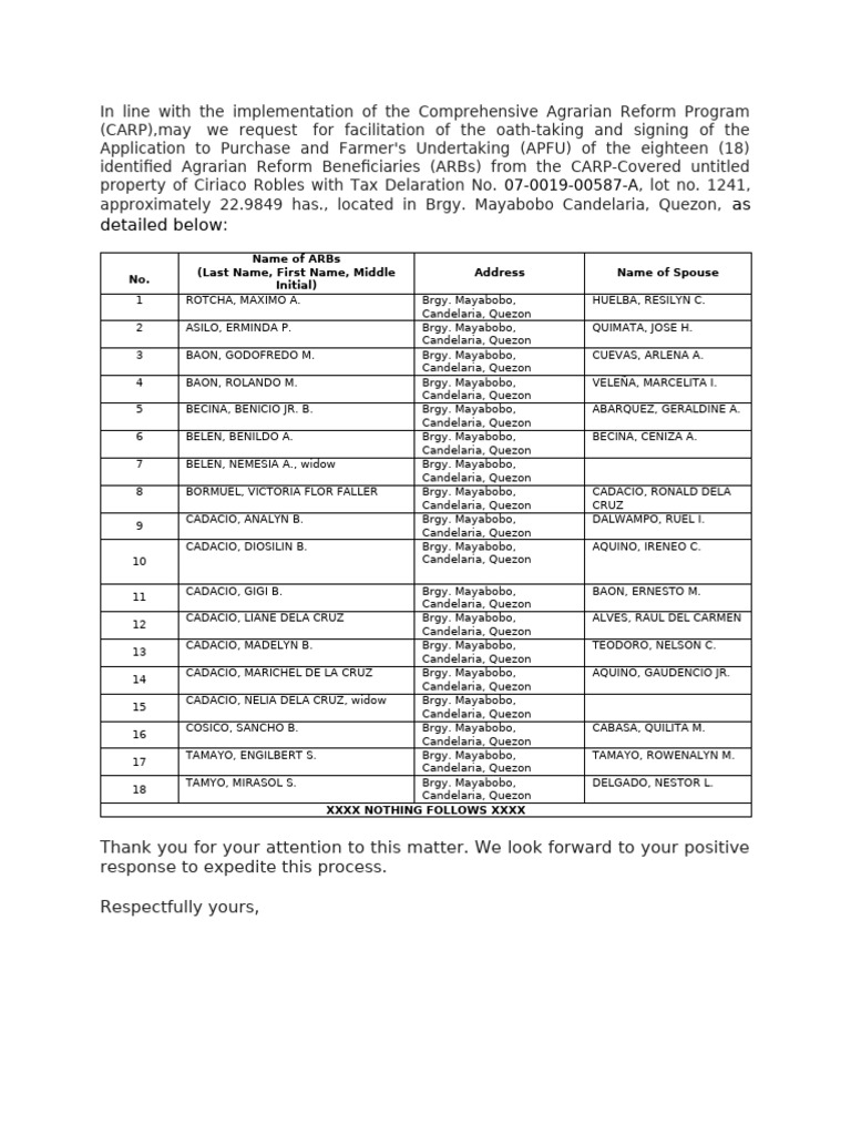 Oath Letter | PDF | Land Reform | Land Law