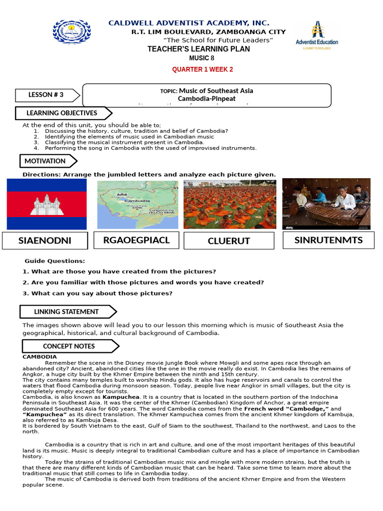 MAPEH 8 MUSIC LESSON 3 Cambodia | PDF | Khmer People | Cambodia