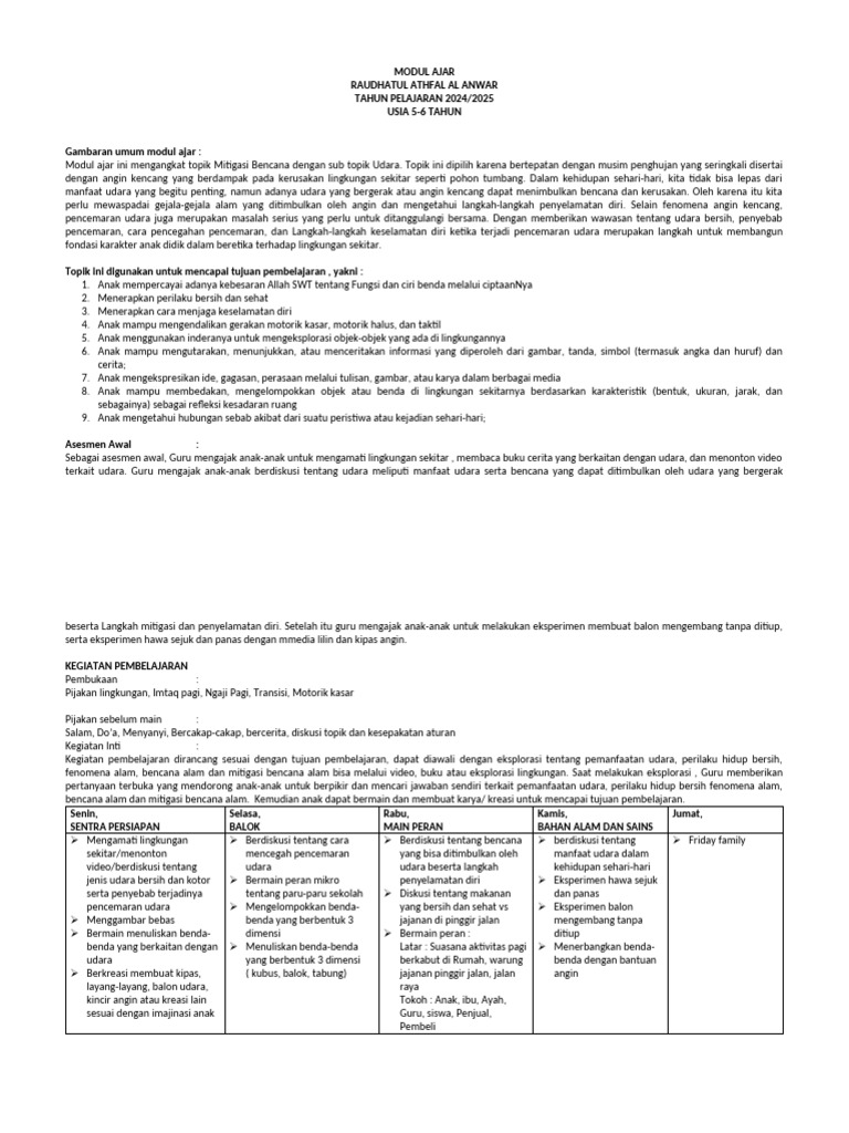 Modul Ajar Udara untuk Anak Usia Dini | PDF