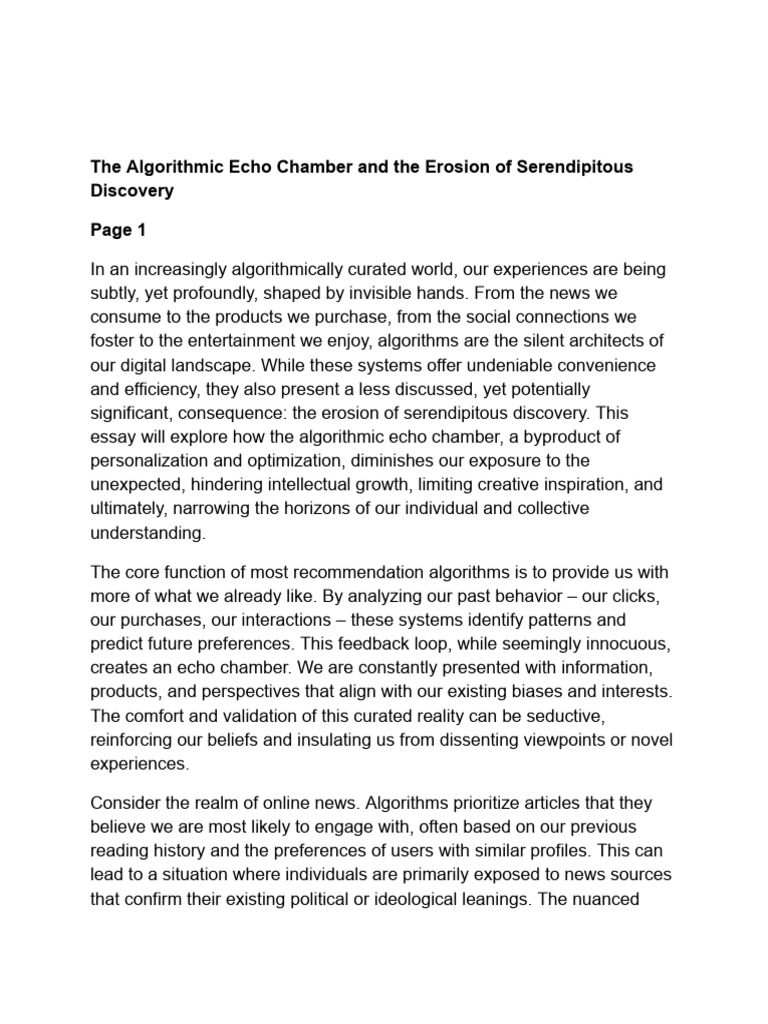 The Algorithmic Echo Chamber and The Erosion of Serendipitous Discovery | PDF