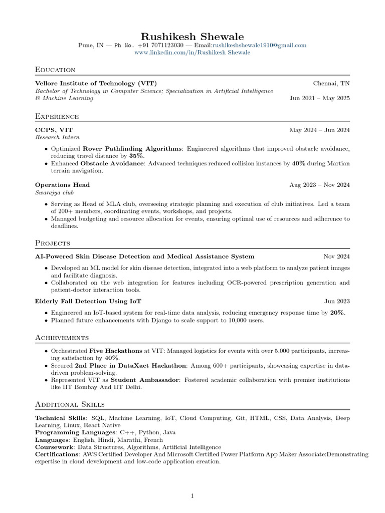 Rushikesh Shewale Resume | PDF | Machine Learning | Artificial Intelligence