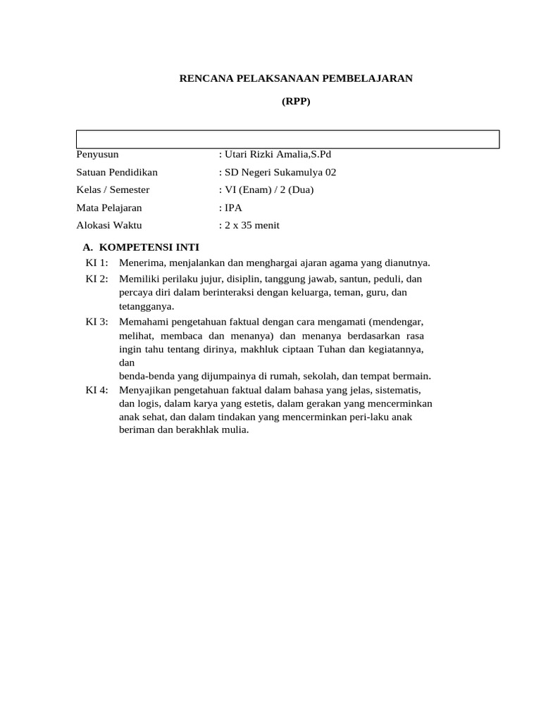 EDIT RPP Ciri-ciri Pubertas Kelas 6 SD | PDF