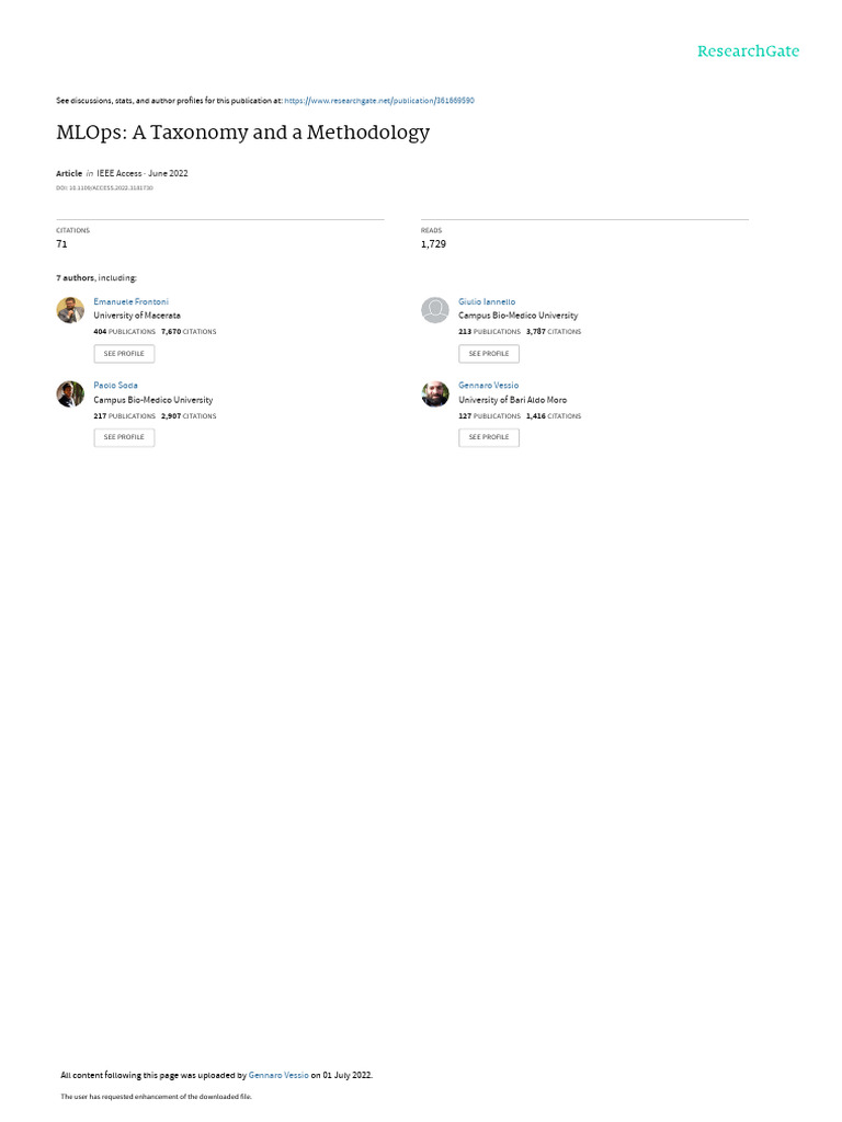 MLOps A Taxonomy and A Methodology | PDF | Machine Learning | Performance Indicator