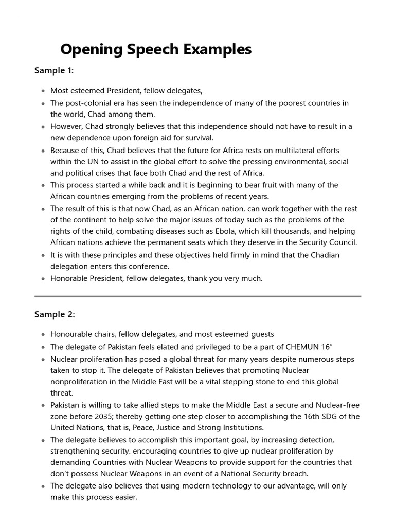 ? Opening Speech Examples | PDF | Chad | Nuclear Power