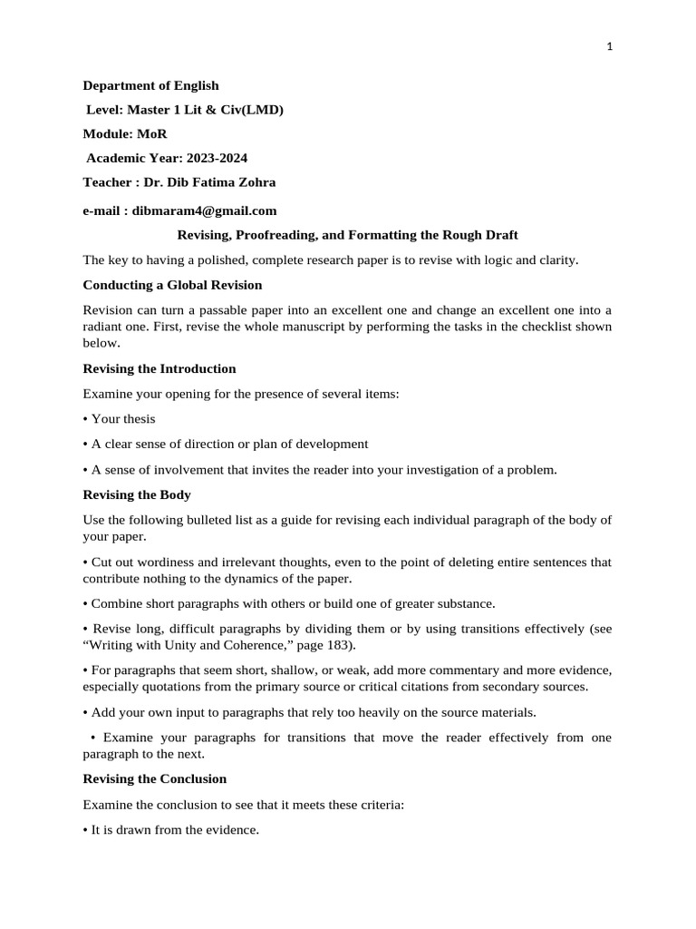 Revising, Proofreading, and Formatting The Rough Draft | PDF | Proofreading | Linguistics