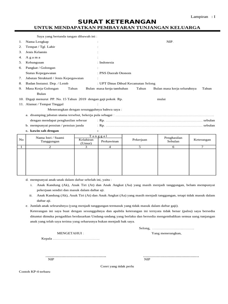 Surat Keterangan Tunjangan Keluarga PNS | PDF