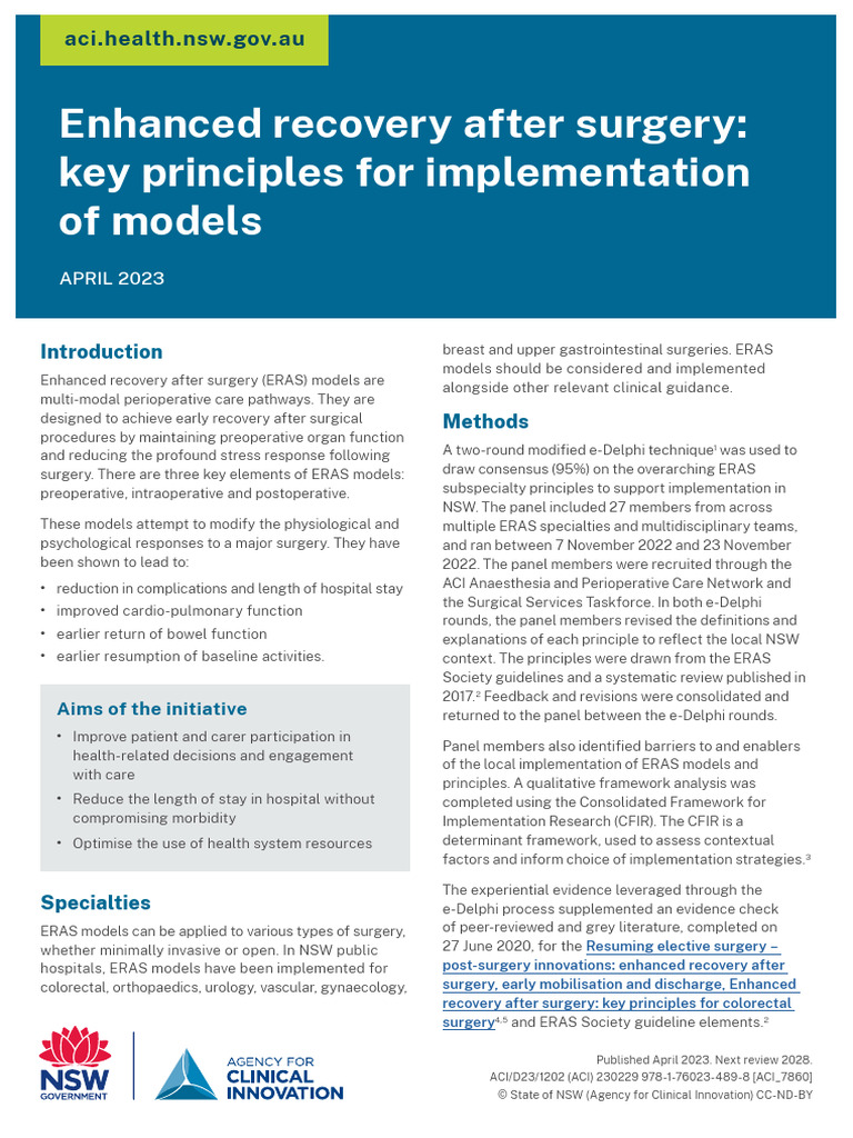 ACI ERAS Key Principles For Implementation of Models | PDF | Surgery ...