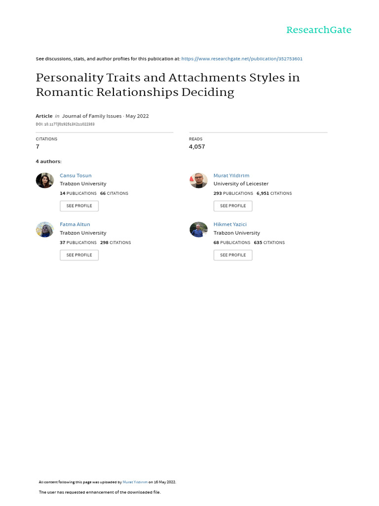 Personality Traits and Attachments Styles in Romantic Relationships ...