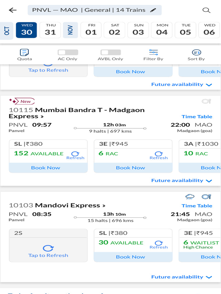 Panvel to Madgaon Train Schedule | PDF