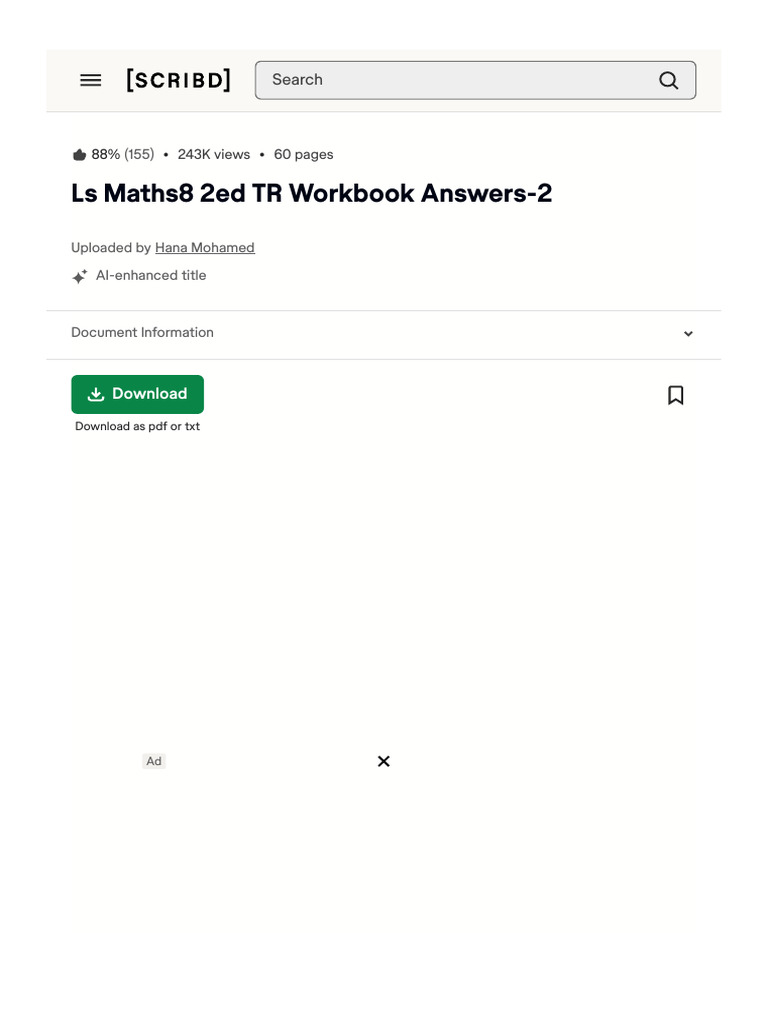 Ls Maths8 2ed TR Workbook Answers-2 - PDF - Mathematical Analysis - Numbers | PDF | Scribd ...