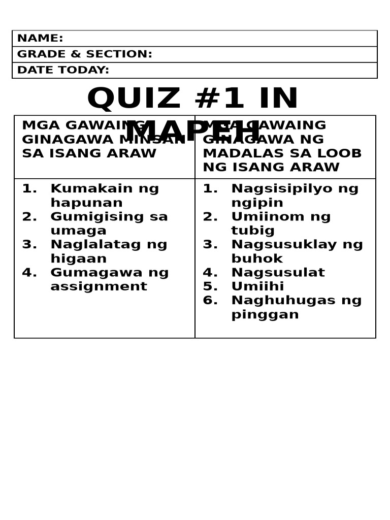 Quiz#1 Mapeh | PDF