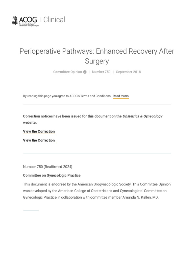 Perioperative Pathways_ Enhanced Recovery After Surgery _ ACOG | PDF ...