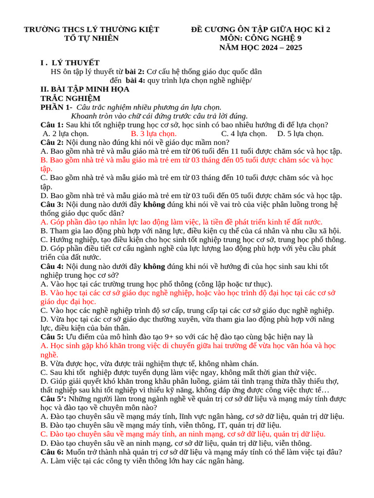 ĐỀ CƯƠNG cuối kì 2 -CN9 | PDF