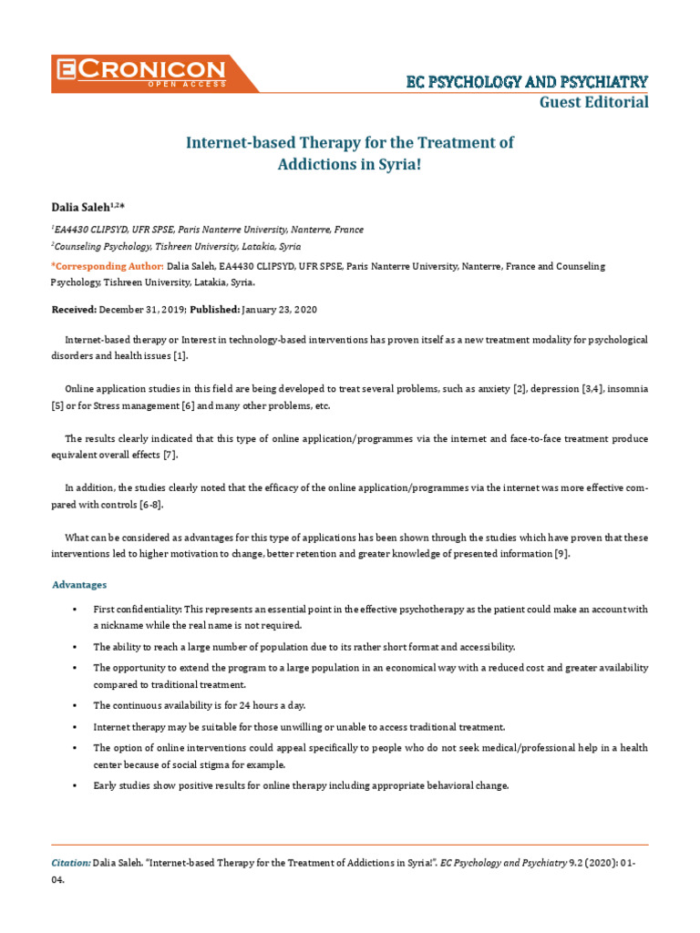 Internet-Based Therapy For The Treatment | PDF | Mental Health ...