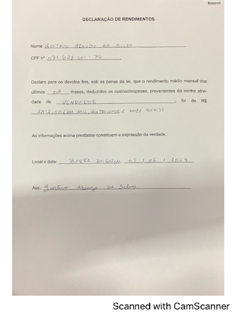 Declaração de rendimento | PDF
