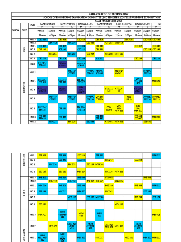 New Pt Time Table 2nd Smst 2024-2025-1 | PDF