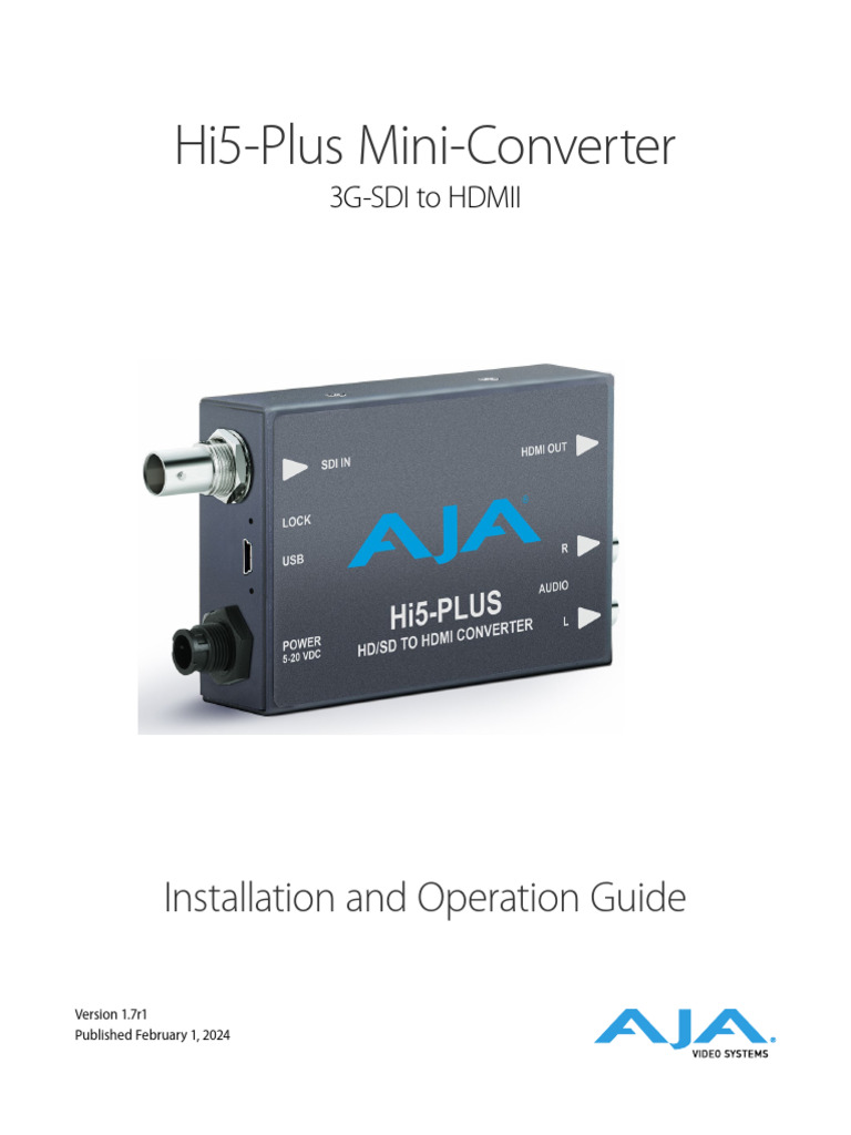 AJA Hi5-Plus Manual v1.7r1 | PDF | Video | Hdmi