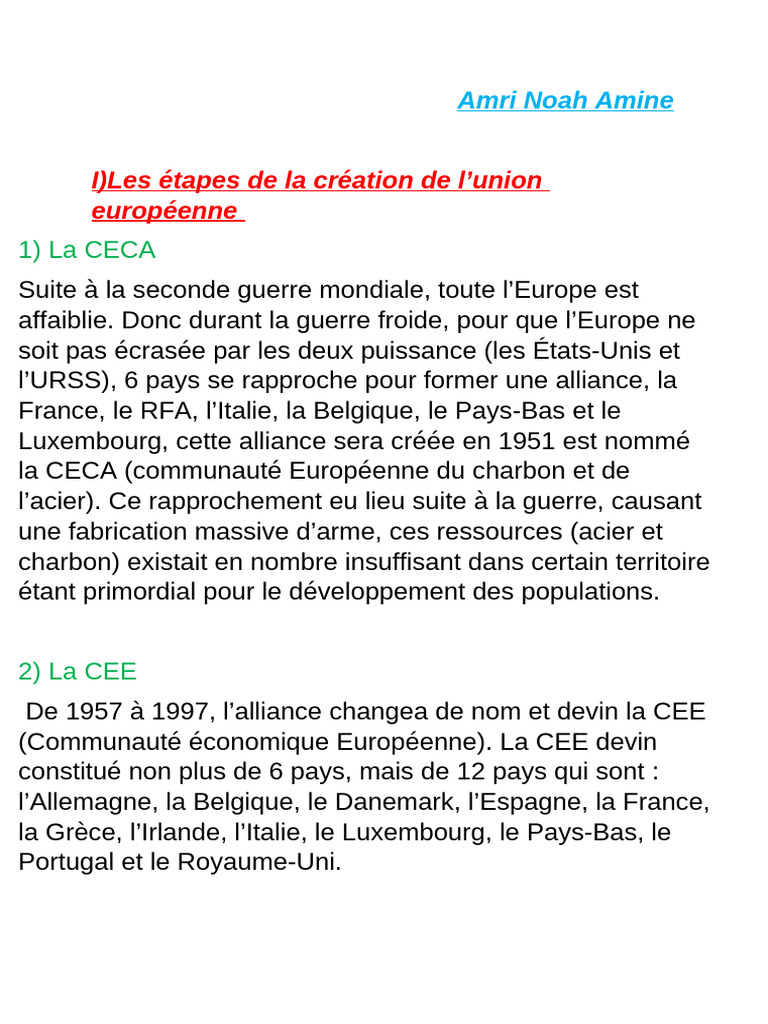Histoire et enjeux de l'Union Européenne | PDF | Union européenne ...