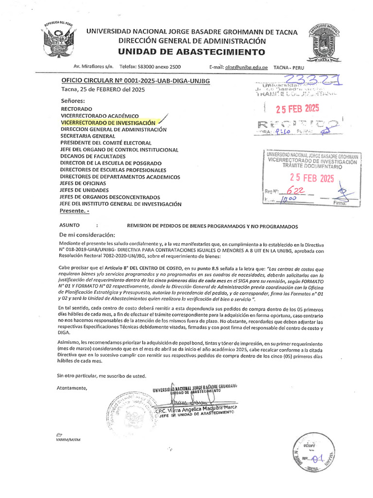 Oficio Circular #001-2025-Uab-Diga | PDF