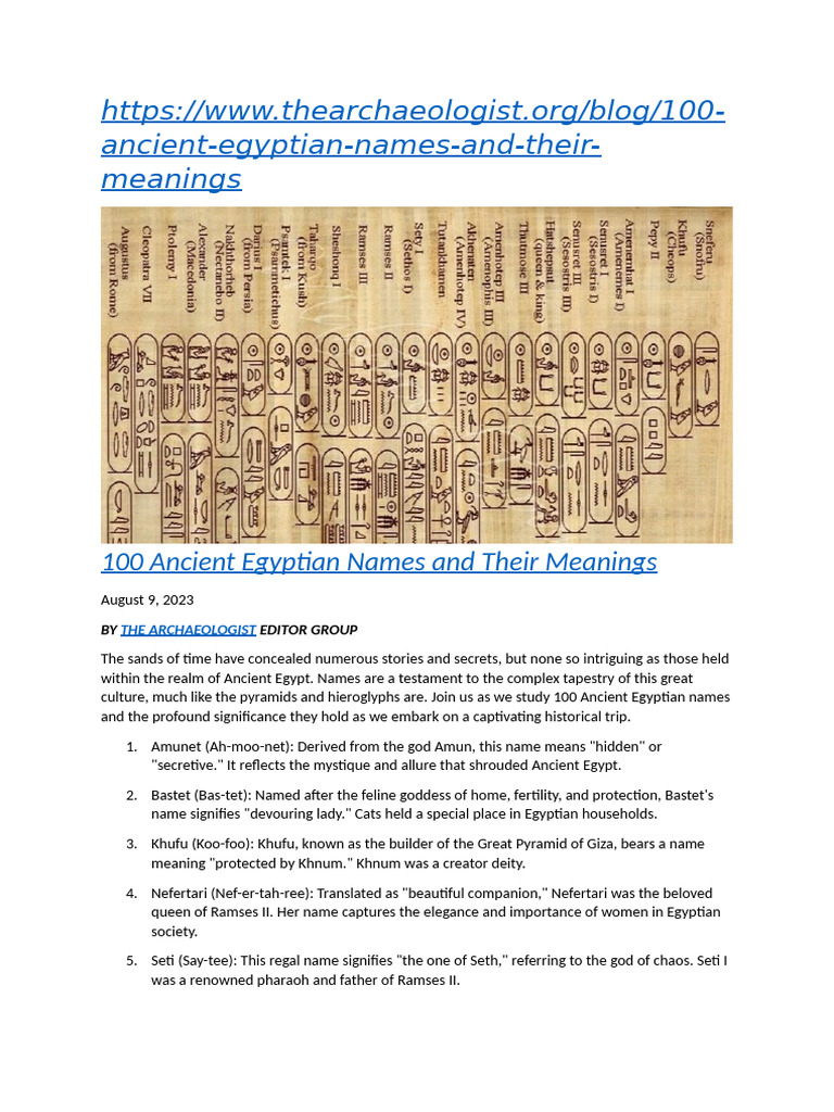 Ancient Egyptian Names and Their Meanings | PDF | Akhenaten | Ancient Egypt