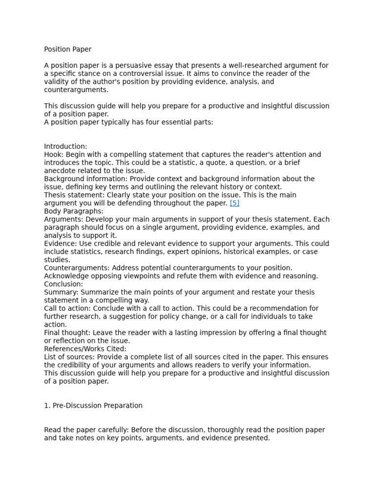 Position Paper Discussion Guide | PDF | Argument | Human Communication