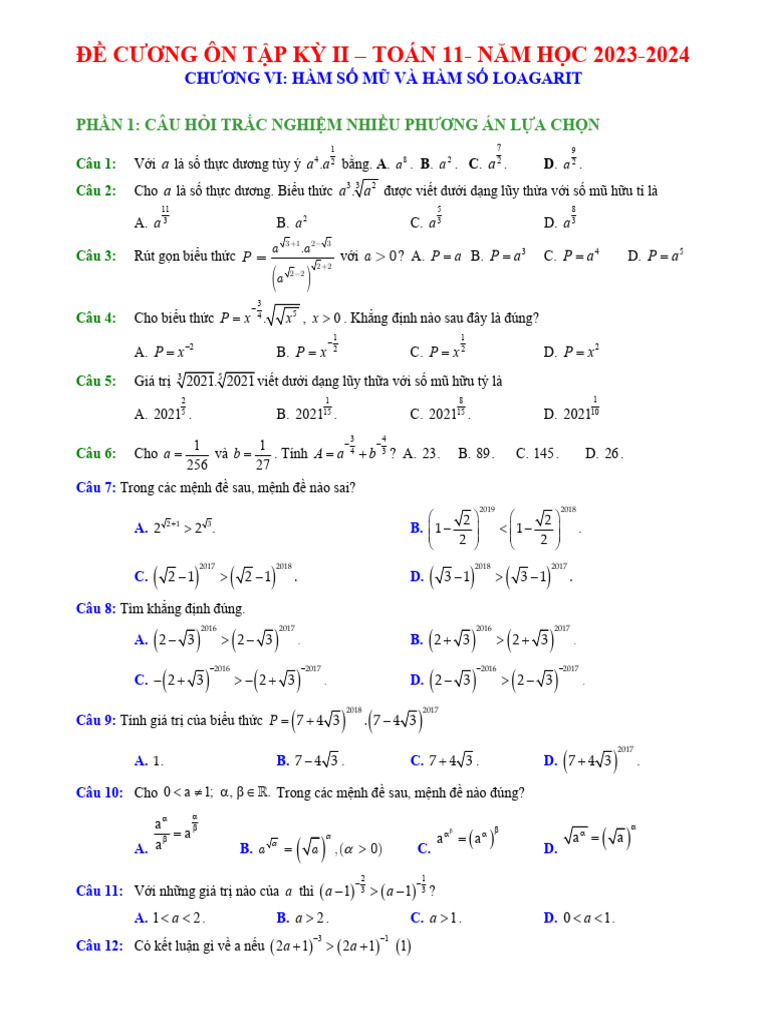 De Cuong Toan 11 Ki 2 Nam Hoc 2023-2024 | PDF