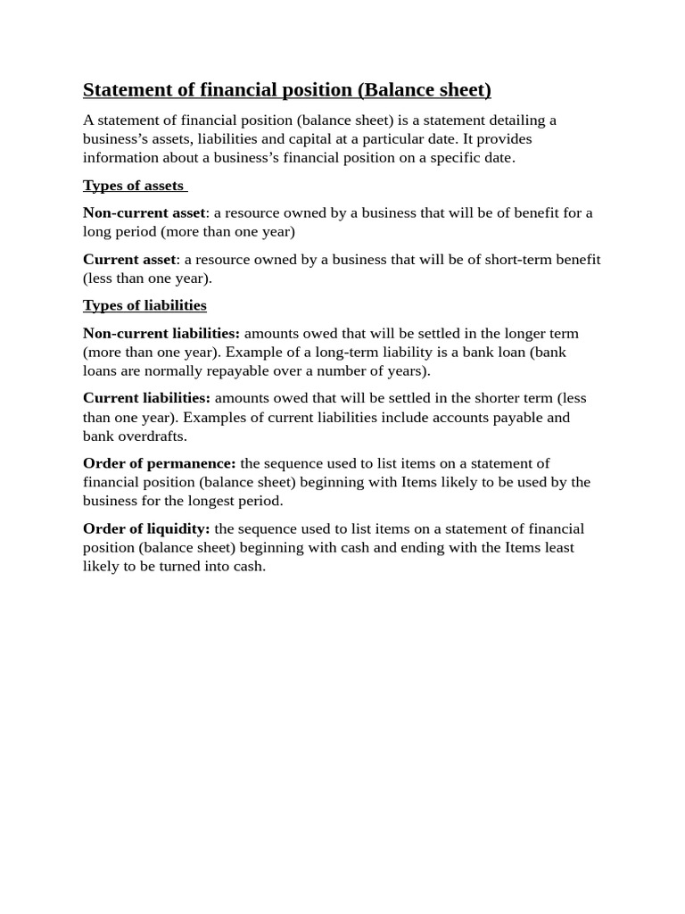 POA Balance Sheet Overview | PDF