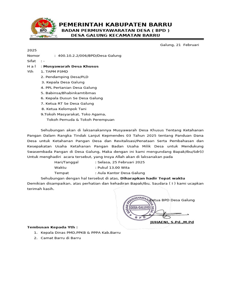 Surat Musdes Khusus | PDF