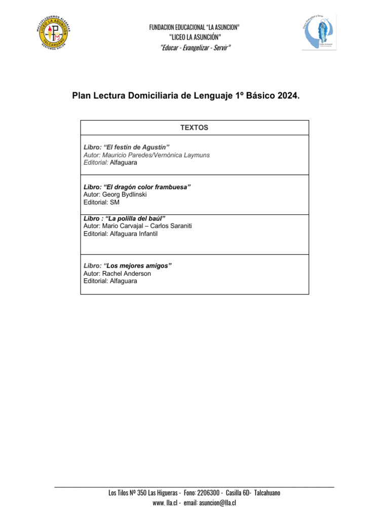Plan Lector 1° Basico 2024 | PDF