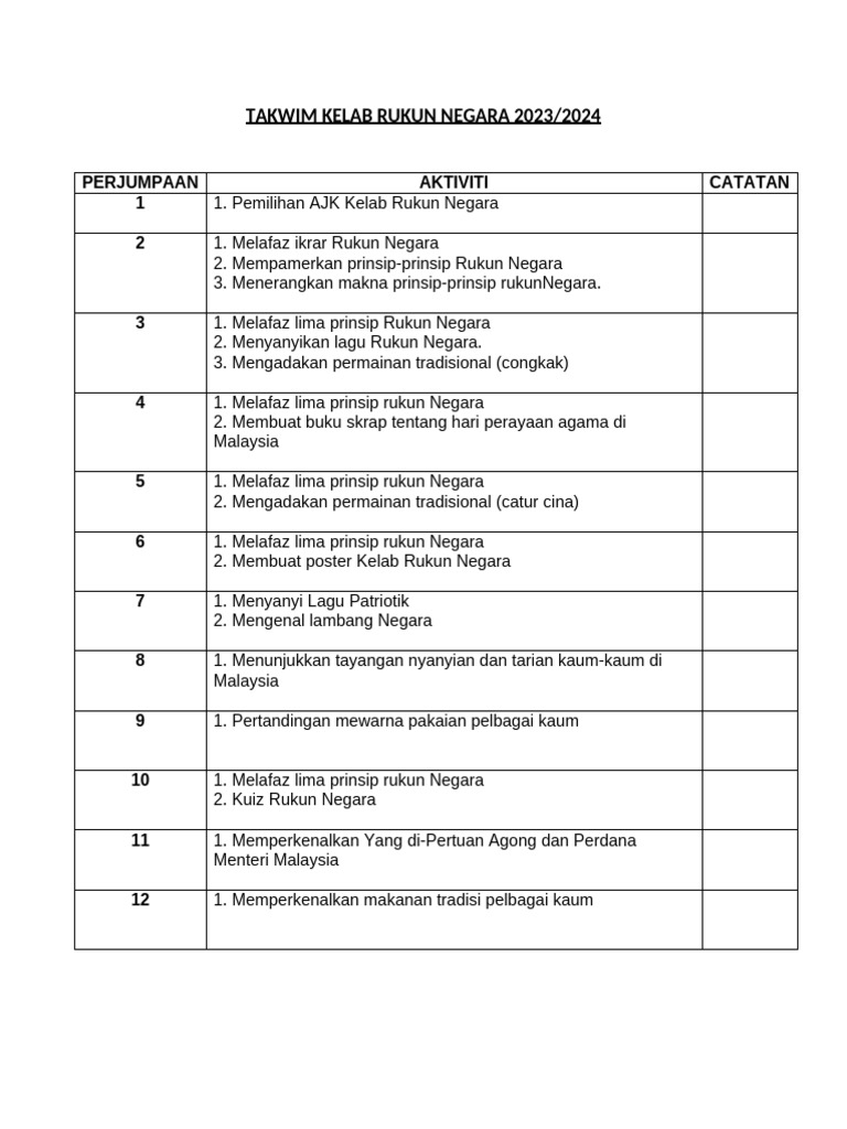 Takwim Kelab Rukun Negara | PDF