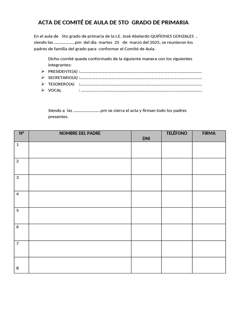 Acta de Comité de Aula | PDF