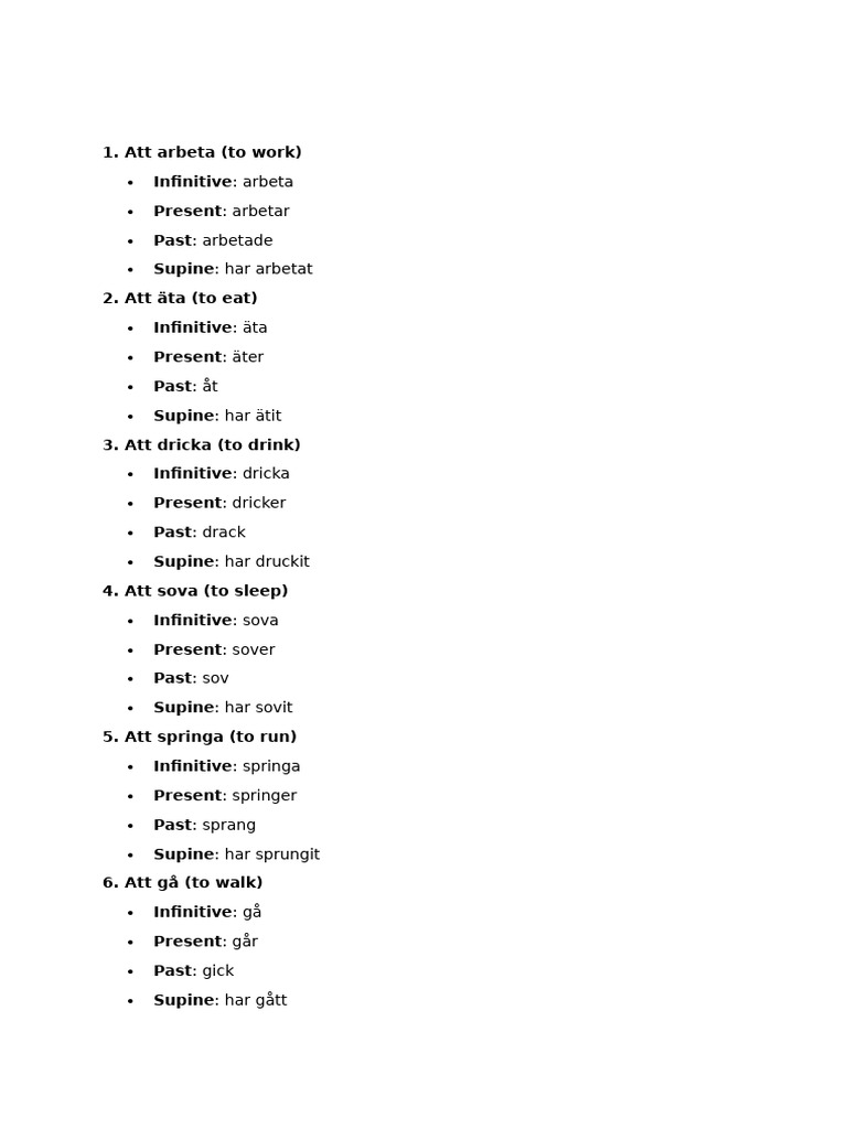 Swedish Verbs 100 | PDF