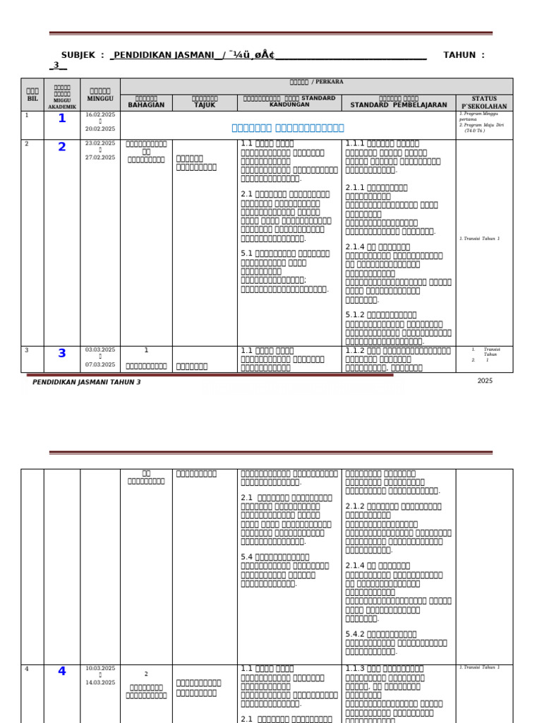 RPT PJ Tahun 3 2025 | PDF