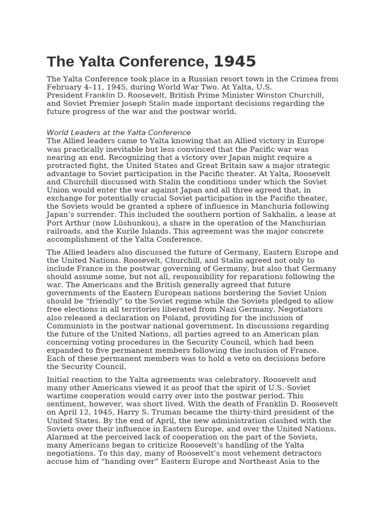 The Yalta Conference | PDF | Foreign Policy | International Relations