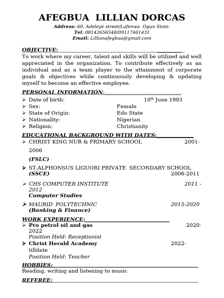 AFEGBUA LILLIAN DORCAS CV - 030418 | PDF